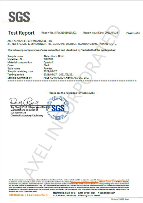 Certificate – AXEL Chemicals Co.,Ltd.